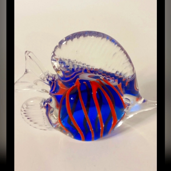 Accents | Blue And Orange Striped Glass Fish Paperweight | Poshmark